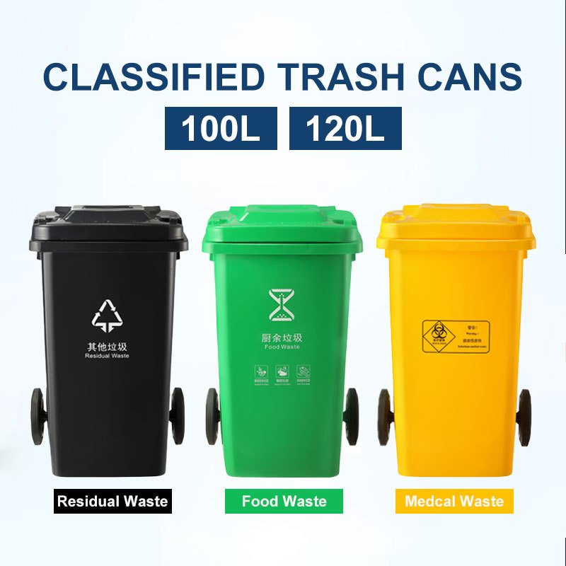 Large outdoor trash plastic rectangular trash can with lid, commer ...