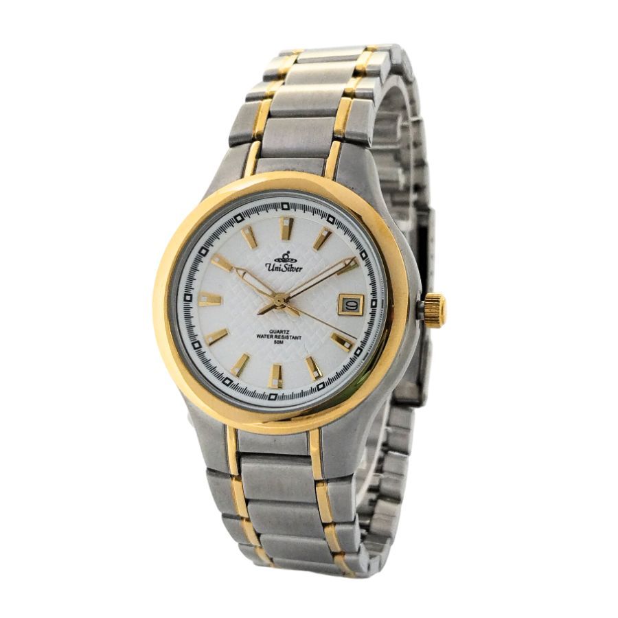 UniSilver TIME Men's Small Silver / Gold w/ Date Analog Stainless steel ...