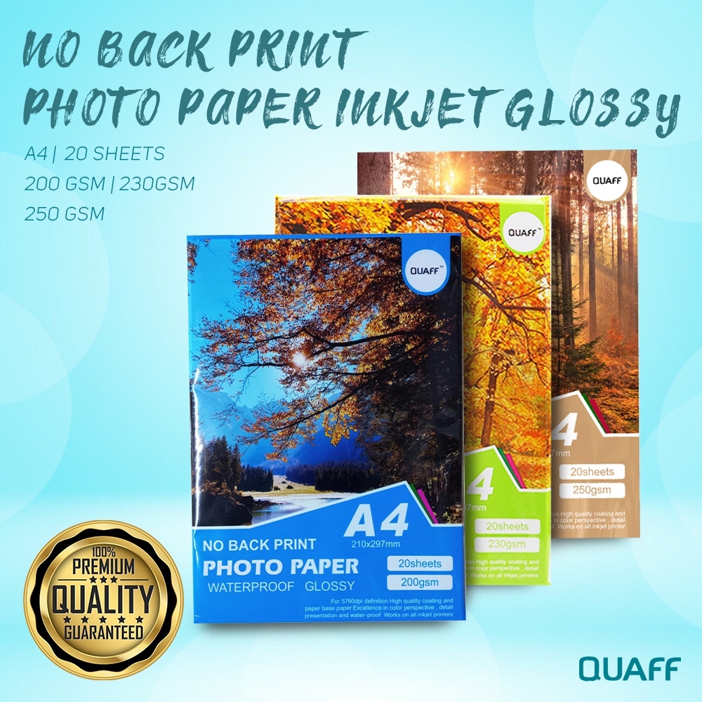 20sheets Quaff No Back Print Photo Paper Inkjet Glossy A4 Size 180gsm / 200gsm / 230gsm / 250gsm ...