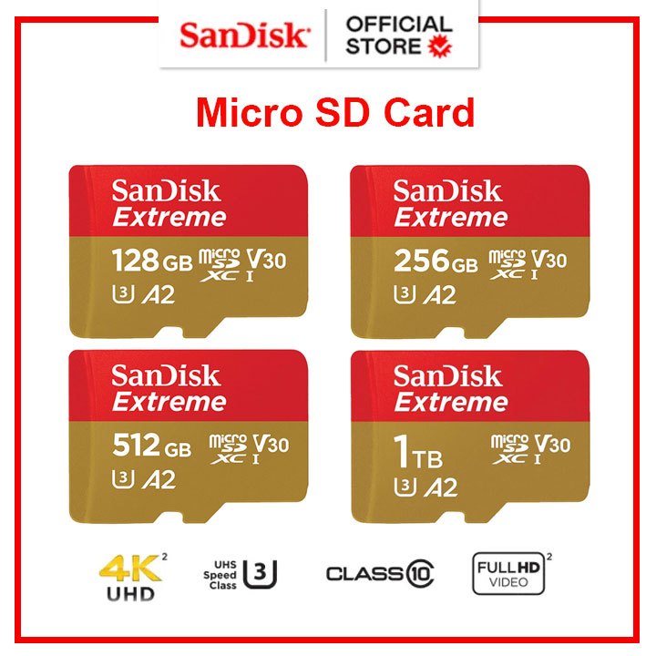 SanDisk Original Extreme 128GB/256GB/512GB/1TB MicroSDXC Card 190MB/S C10 Memory Card With ...