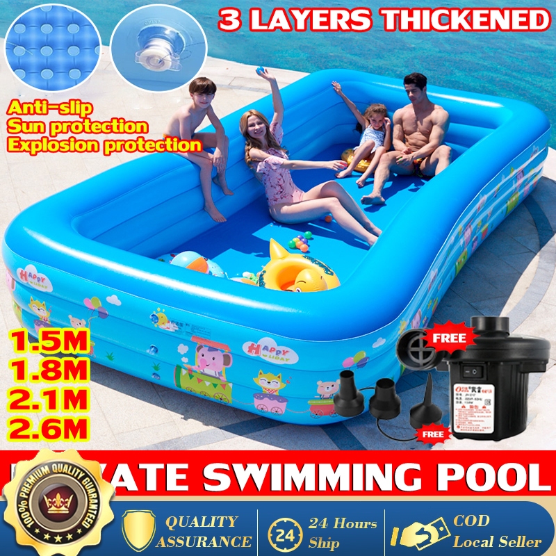 Inflatable Swimming Pool For Kids Family Rectangular Air Pump Baby Pool ...
