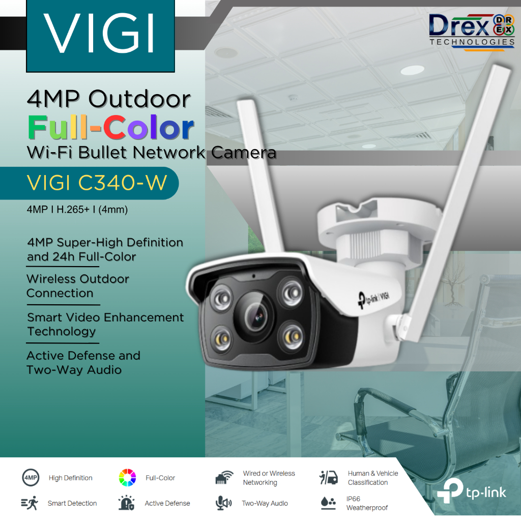 TP-LINK VIGI C340-W 4MP Outdoor Full Color Bullet Network Camera ...