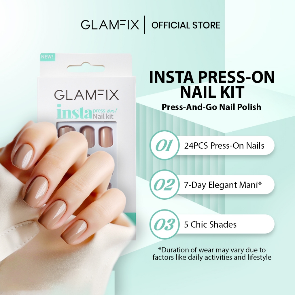 GLAMFIX Insta Press-On Nail Kit Bare 05- Pressed On Nails Nude Fake ...