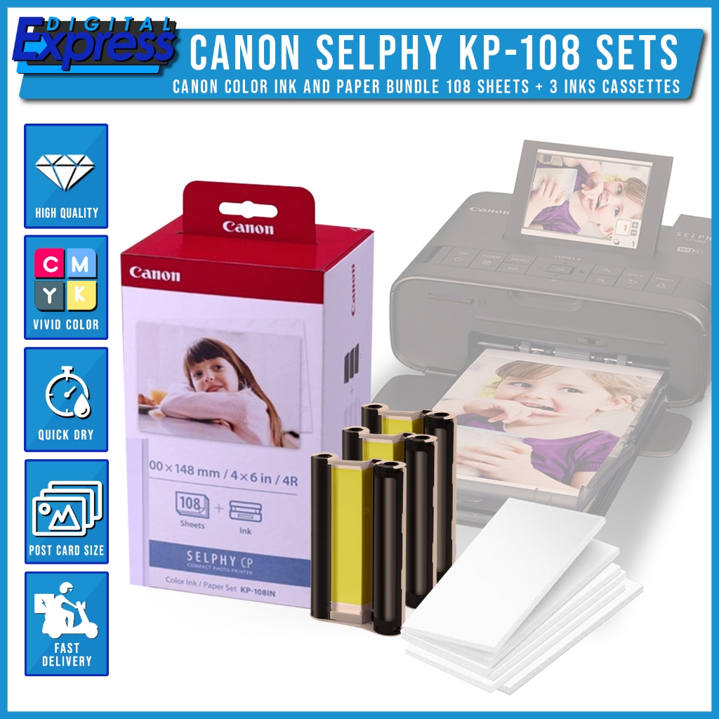 KP-108 3 Inks Cassette Film + 108 Sheets (4” x 6”) Photo Paper Set ...