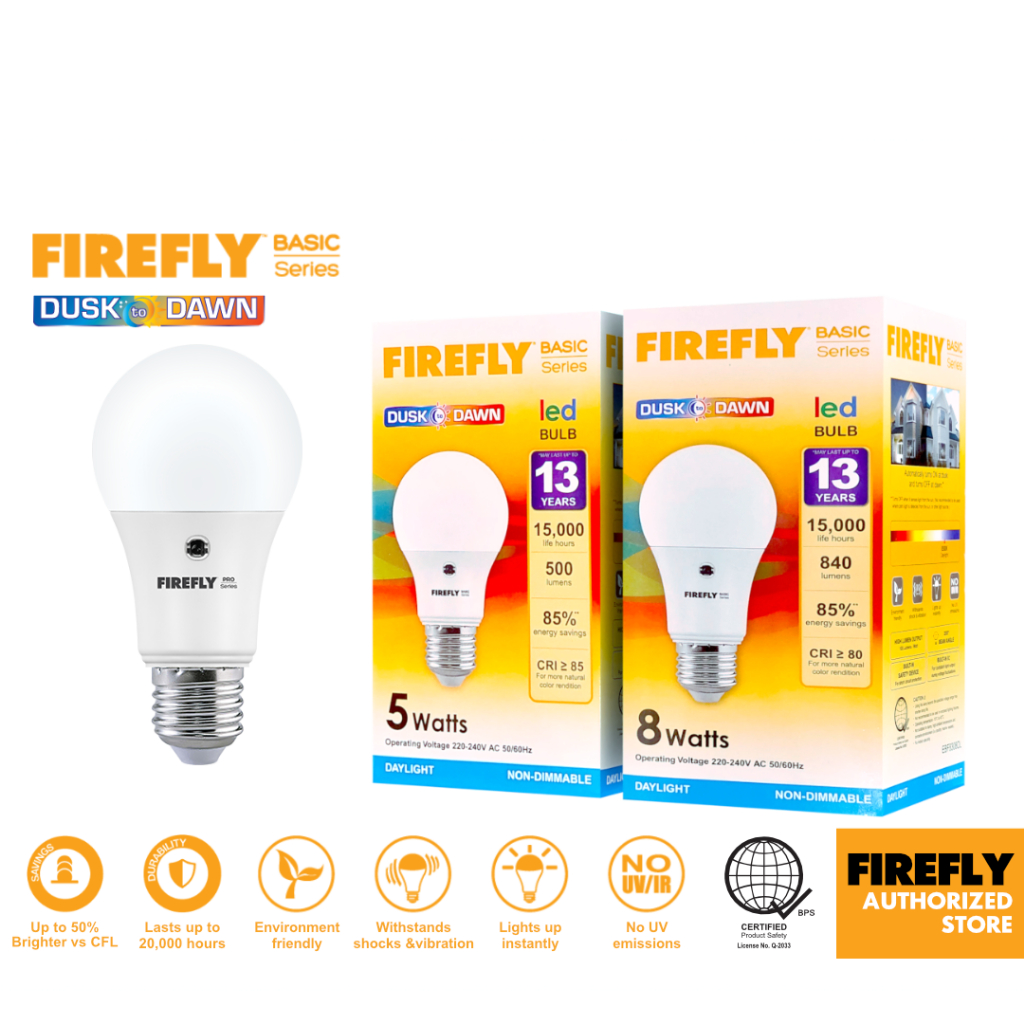 Firefly Basic Series Dusk to Dawn LED Light Bulb Lamp | Shopee Philippines