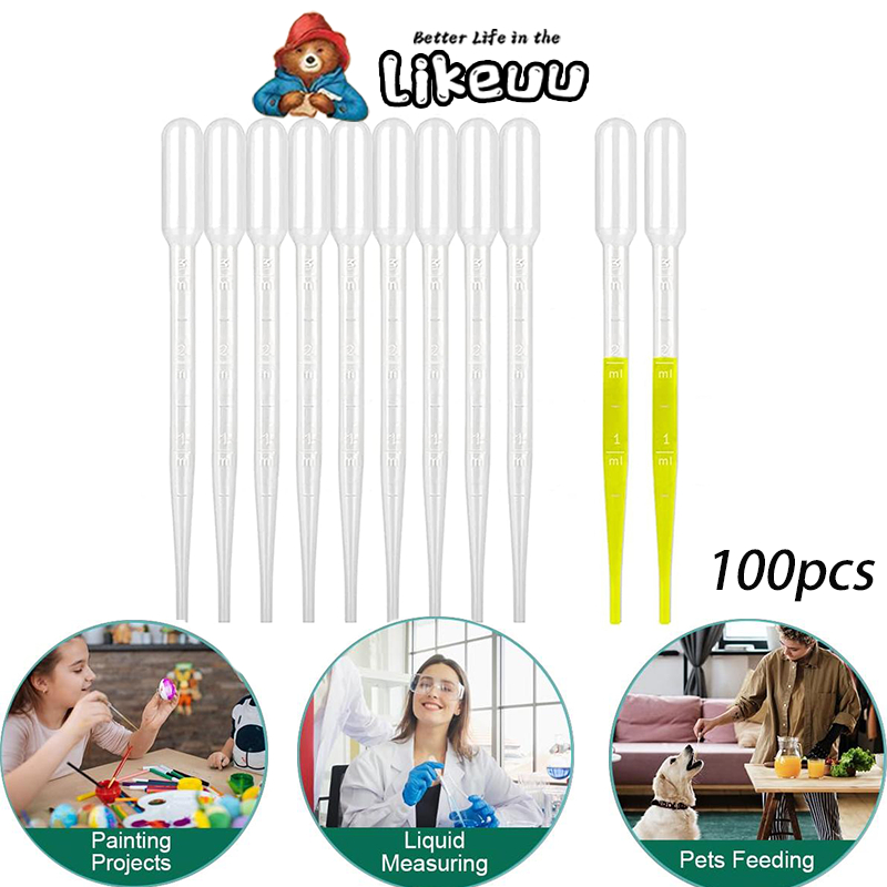 100Pcs Disposable Transfer Pipettes 1/2/3/5/10ML Calibrated Dropper for ...