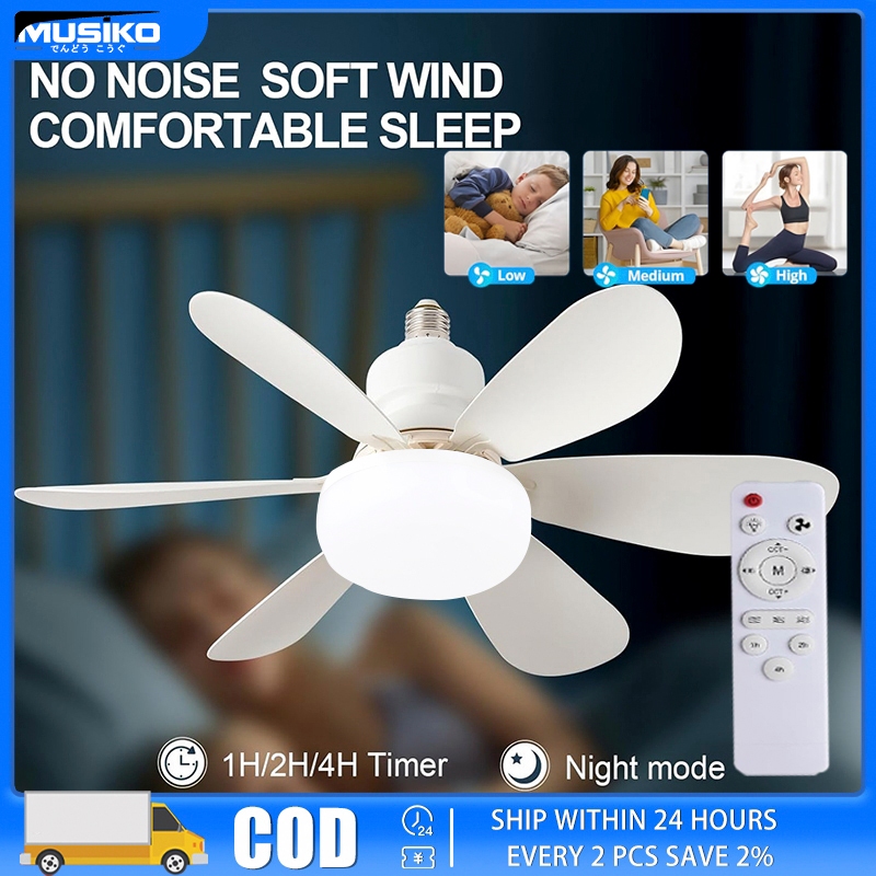 E27 Ceiling Fan with Light Portable with remote control AC Motor 6 ...