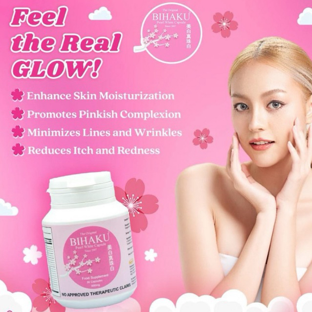 Original Bihaku Pearl Whitening Glutathione 500mg 30 capsules | Shopee Philippines