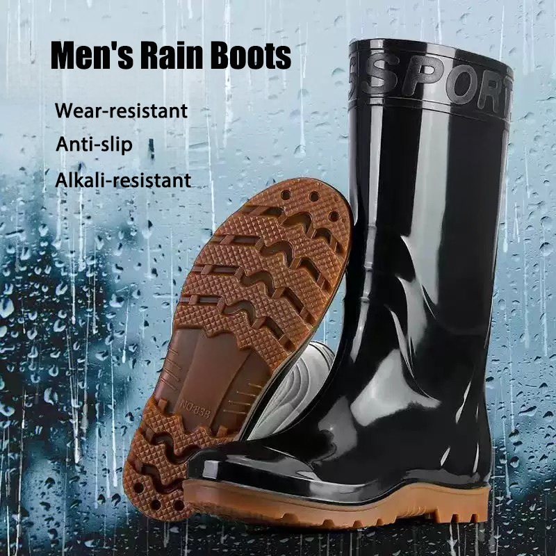 Hawk Men's High-Cut Heavy Duty Non-Slip Waterproof black rainboots ...