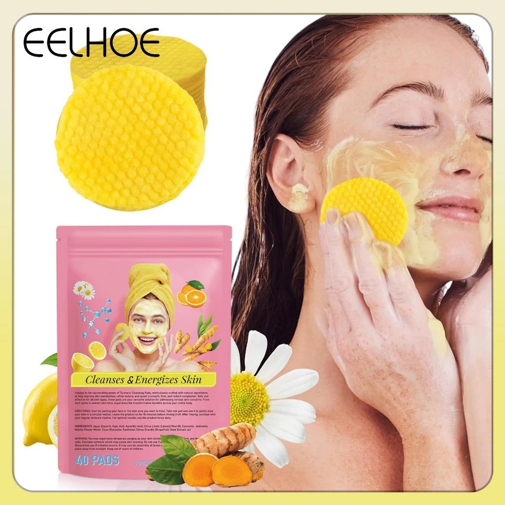 EELHOE Kojic Acid Turmeric Cleansing Pads Exfoliating Facial Sponge ...