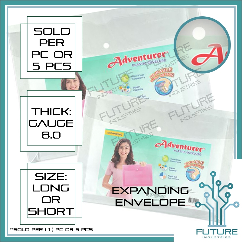 Adventurer Plastic Expandable Envelope Long Short Clear Heavy Duty Snap ...