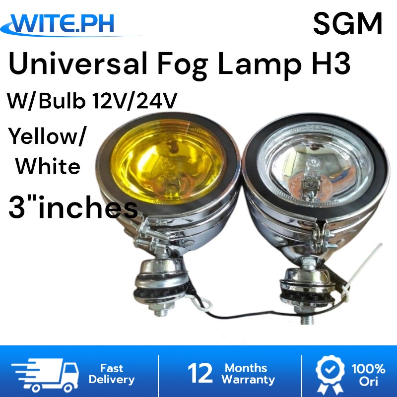 Universal Fog Lamp H3 W/ Bulb 12V/24V, White and Yellow 3"inches ...