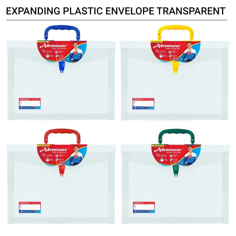 Adventurer Expanding Plastic Envelope Colored Transparent with Handle ...