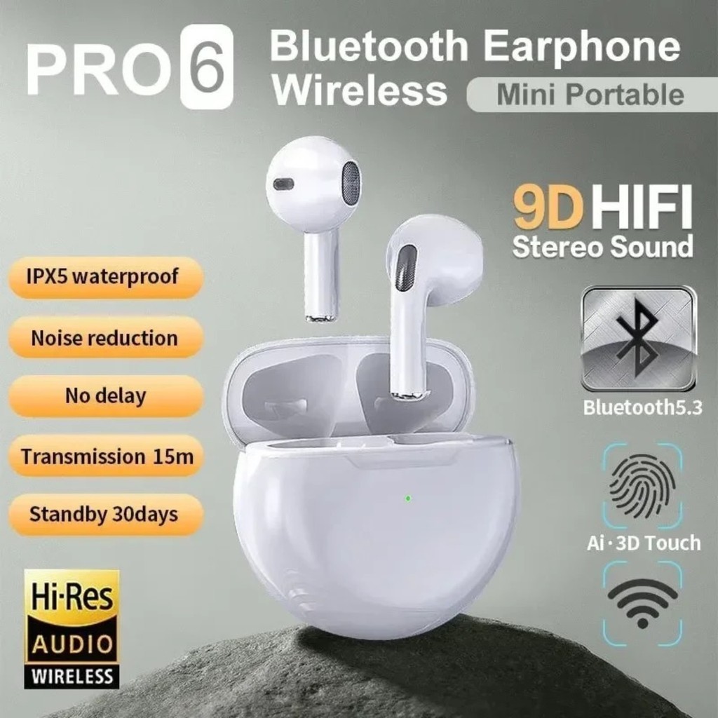 Pro6 TWS Wireless Bluetooth Earphones Touch Control 9d Stereo Earphones ...