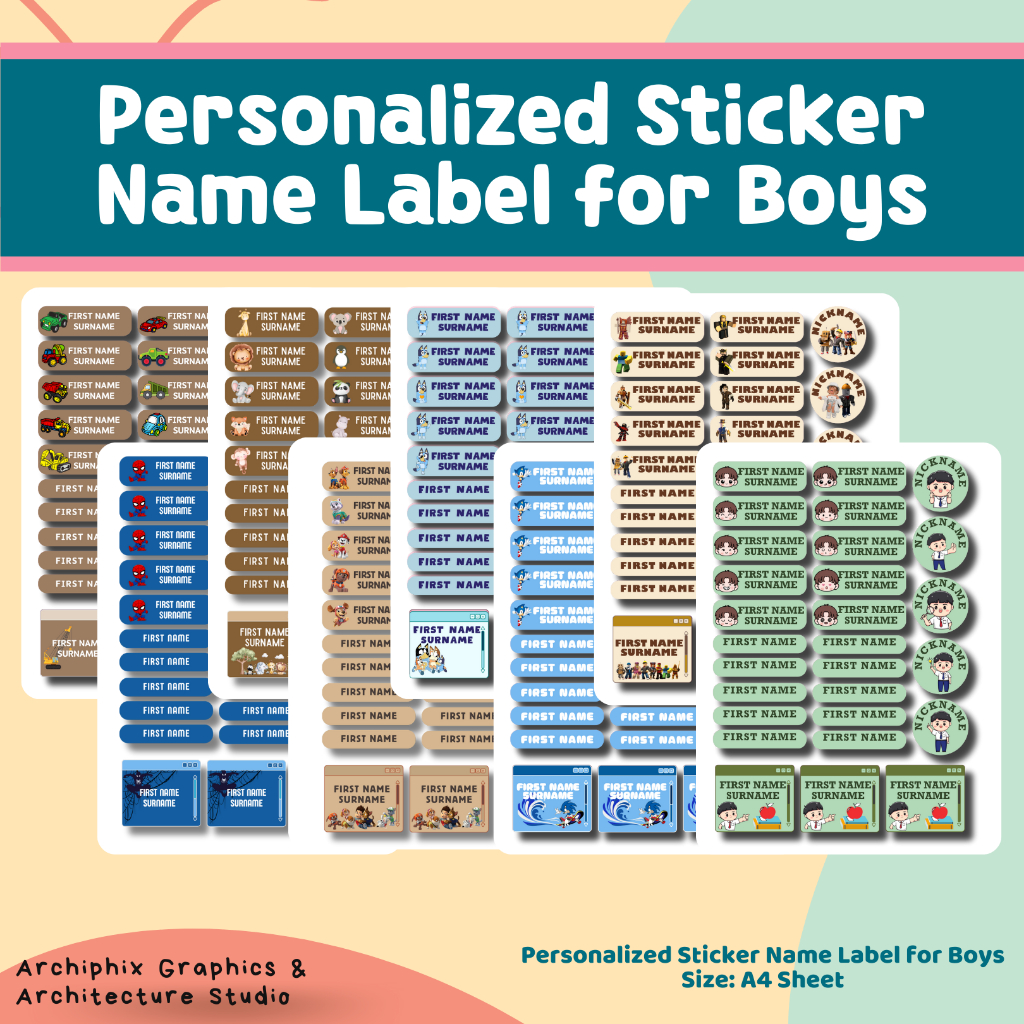 Personalized Name Labels Stickers for Boys by Archiphix | Shopee ...