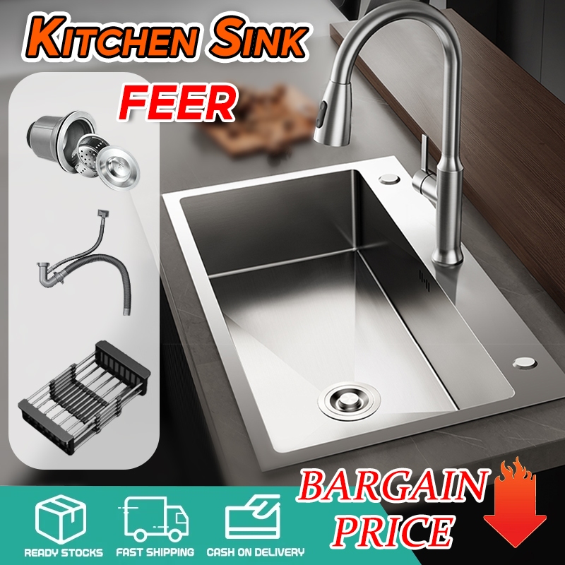 （SUS 304） Kitchen Sink Stainless Steel Sink Thickness Single Double ...