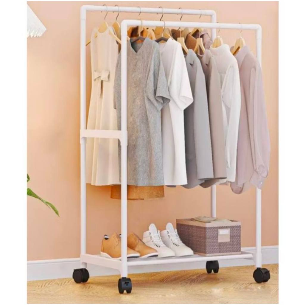 DOUBLE Pole Stand Rack Coat Multitasking Rack Organizer Hanging Clothes ...