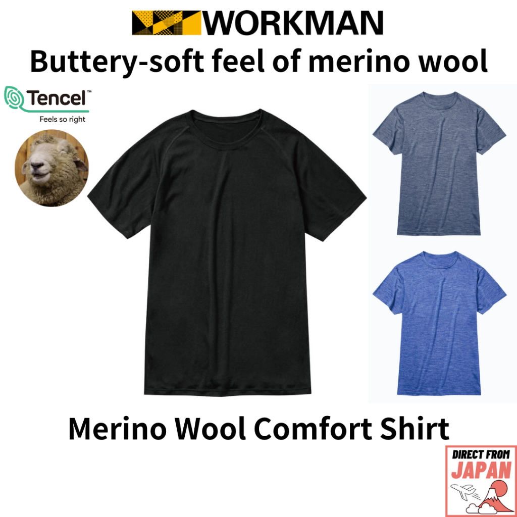 WORKMAN Super Extra fine merino wool short sleeve shirt round neck men ...