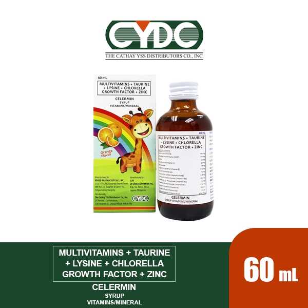 Celermin Syrup 60ml- Multivitamins + Lysine Hydrochloride+ Chlorella ...