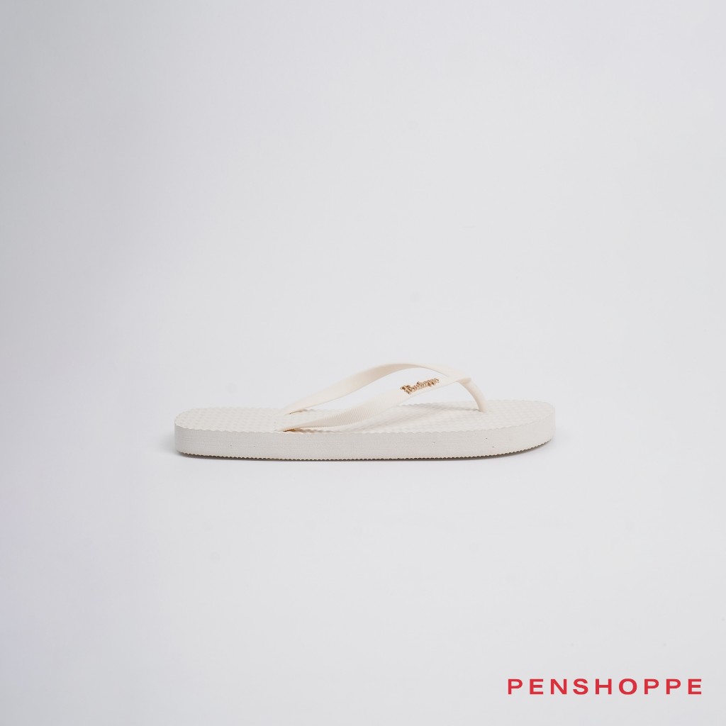 Penshoppe Textured Sole Flip Flops Slippers with Metal Branding(Bone ...