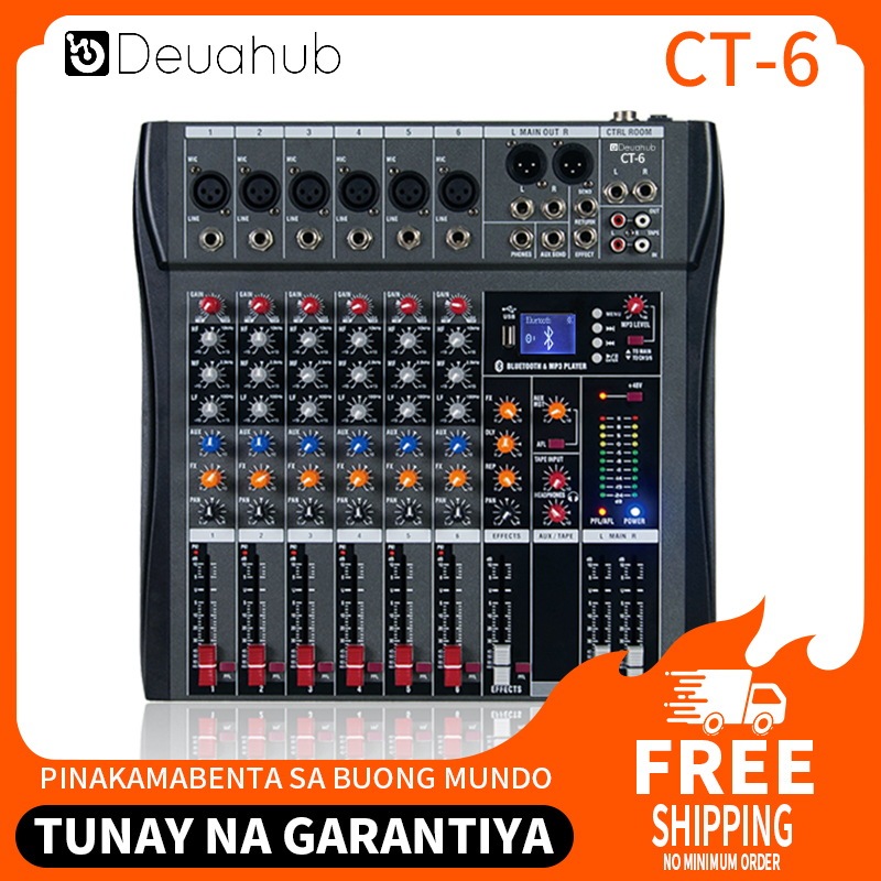 Deuahub CT6 Propesyonal na audio mixer amplifier 6 channel PC/Bluetooth ...