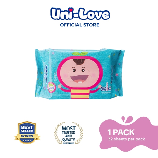 UniLove Unscented Baby Wipes 32's Pack of 1 - Hypoallergenic | 99% ...