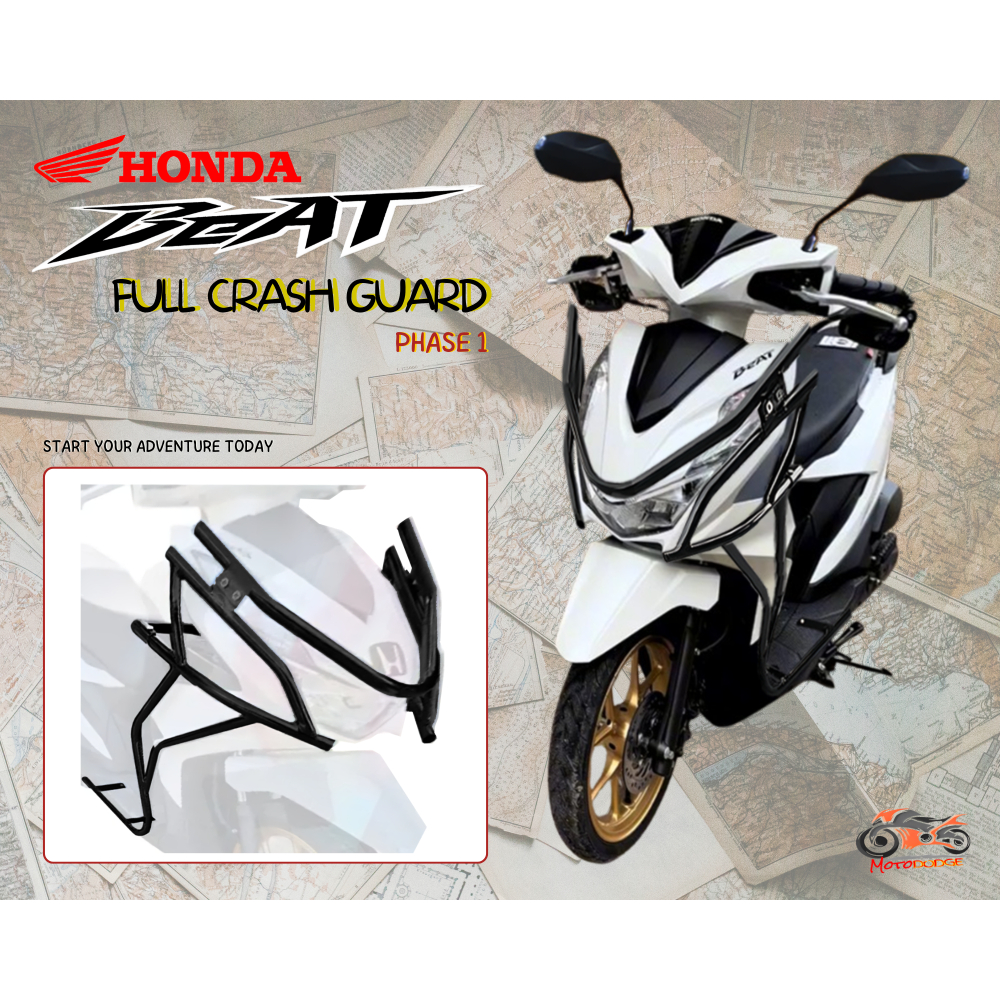 HONDA BEAT 125 ( V3 ) - HEAVY DUTY FULL CRASH GUARD ( POWDER COAT ) - PHASE 1 | Shopee Philippines