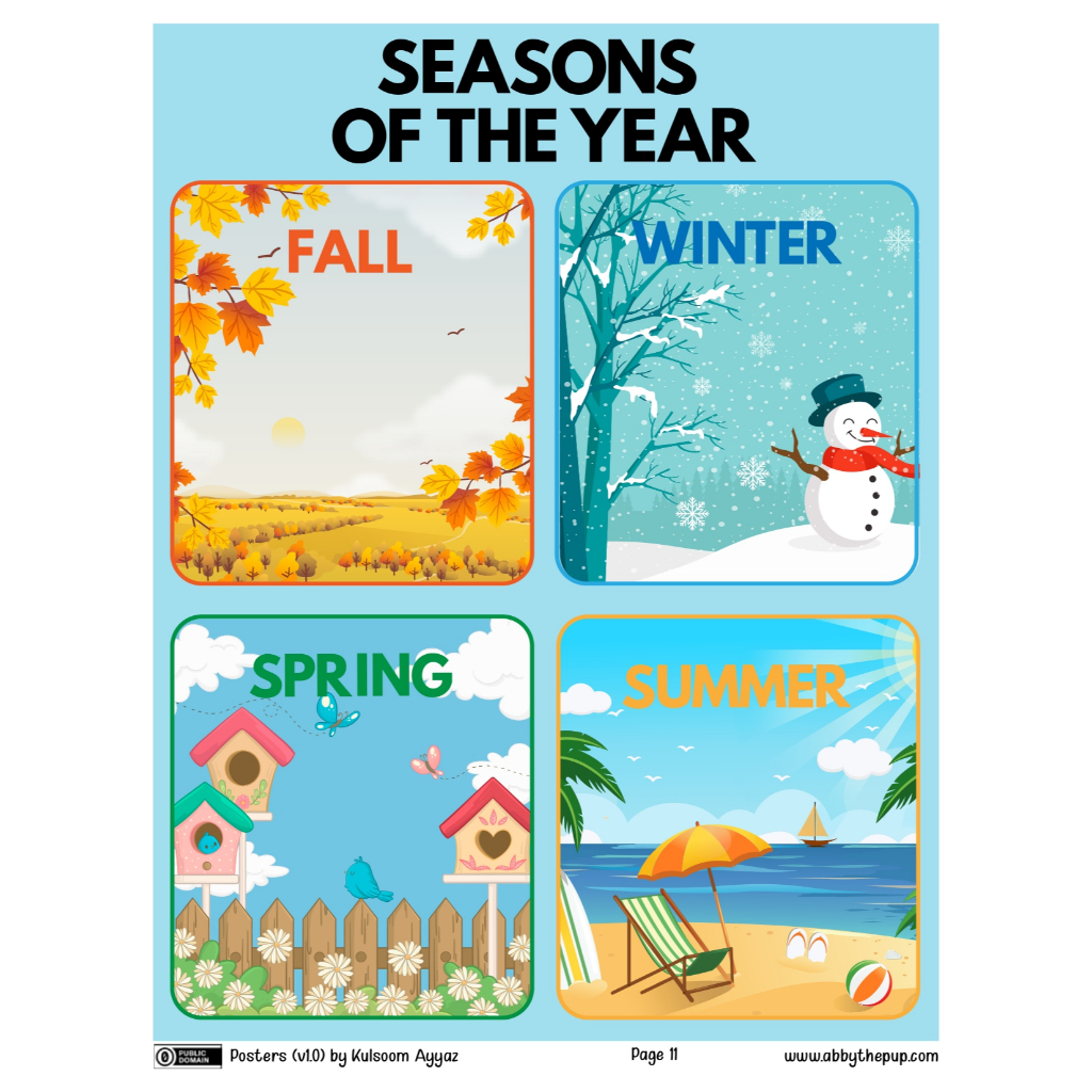 A4 Laminated Educational Posters, Weather and Seasons Learning Charts ...