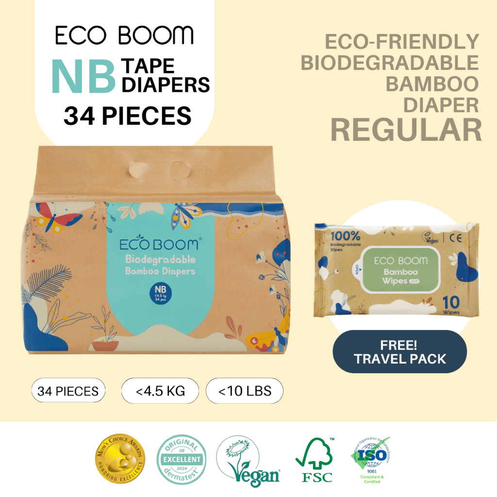ECO BOOM XS / NB Regular Tape Biodegradable Bamboo Diapers 34 pieces ...