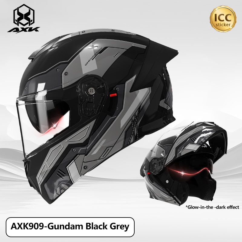 AXK909 Gundam Motorcycle Full Face Helmet with HD Dual Mirror and ICC ...