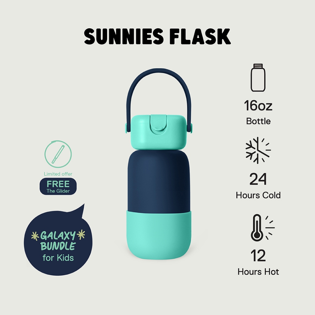 Sunnies Flask 16oz Galaxy Robo Cap Kids Bundle (Sip Water Bottle with ...