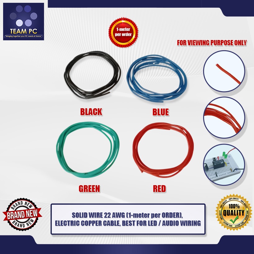 TEAM PC SOLID WIRE 22 AWG (1-meter per ORDER), ELECTRIC COPPER CABLE ...