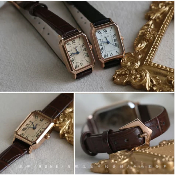 Simple Women's fashion retro small square watch - Junior high school ...