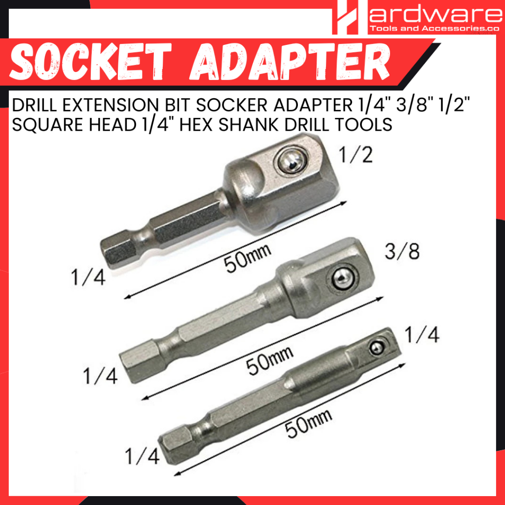 Drill Socket Adapter Impact Drill Extension Bit CR-V 1/4'' 3/8'' 1/2 ...