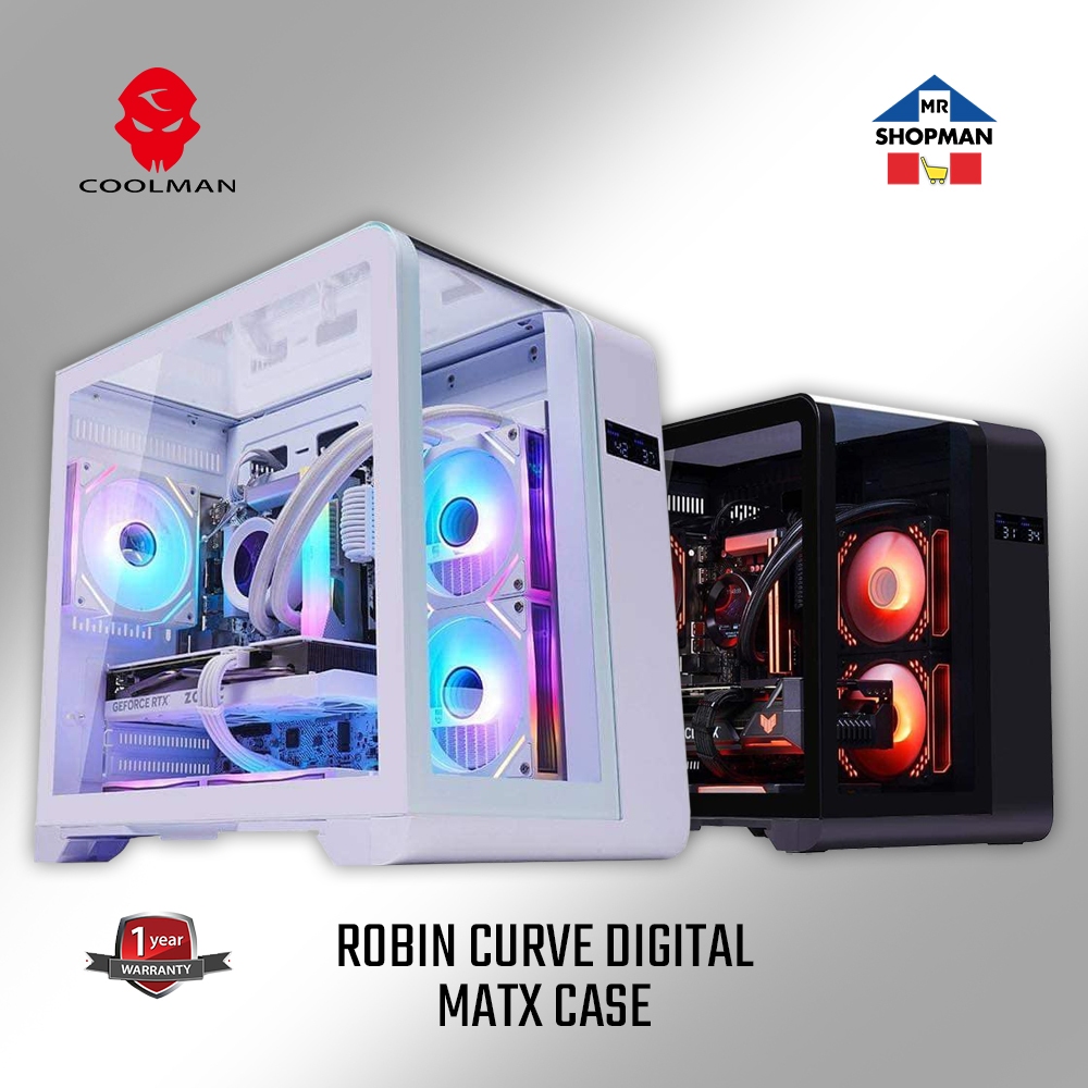 Coolman Robin Curved Digital Black / White MATX Case PC Desktop Chassis ...