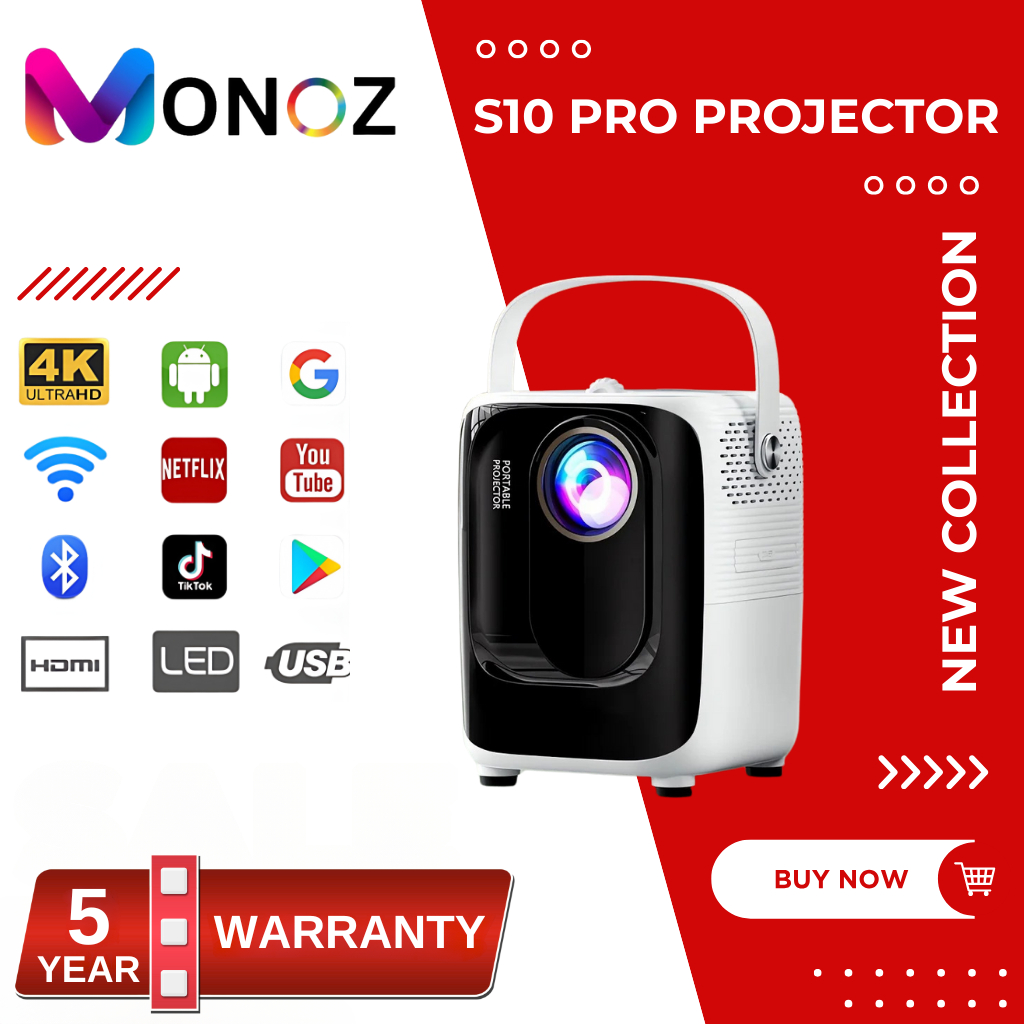 MONOZ S10 Pro Smart Projector | 6000 Lumens | Android WiFi | Phone ...