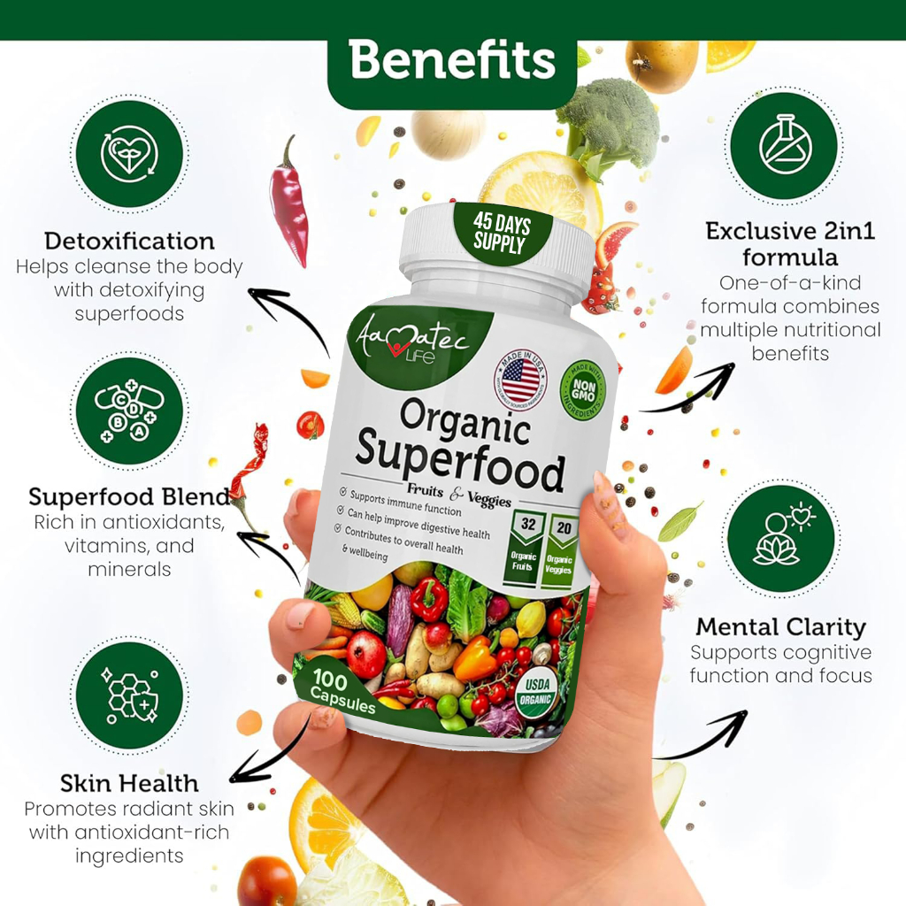 Organic Superfood Fruits and Veggies, Pure Organic Ingredients Non-GMO ...