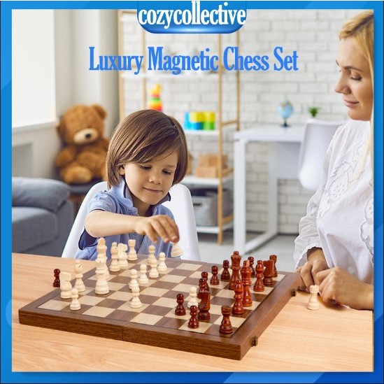 Luxury Magnetic Chess Set Traditional Wooden Folding Puzzle Chess board ...