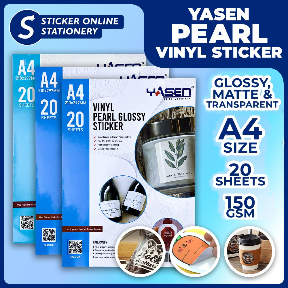Pearl Vinyl Sticker Waterproof A4 YASEN for Printing Inkjet [Glossy ...