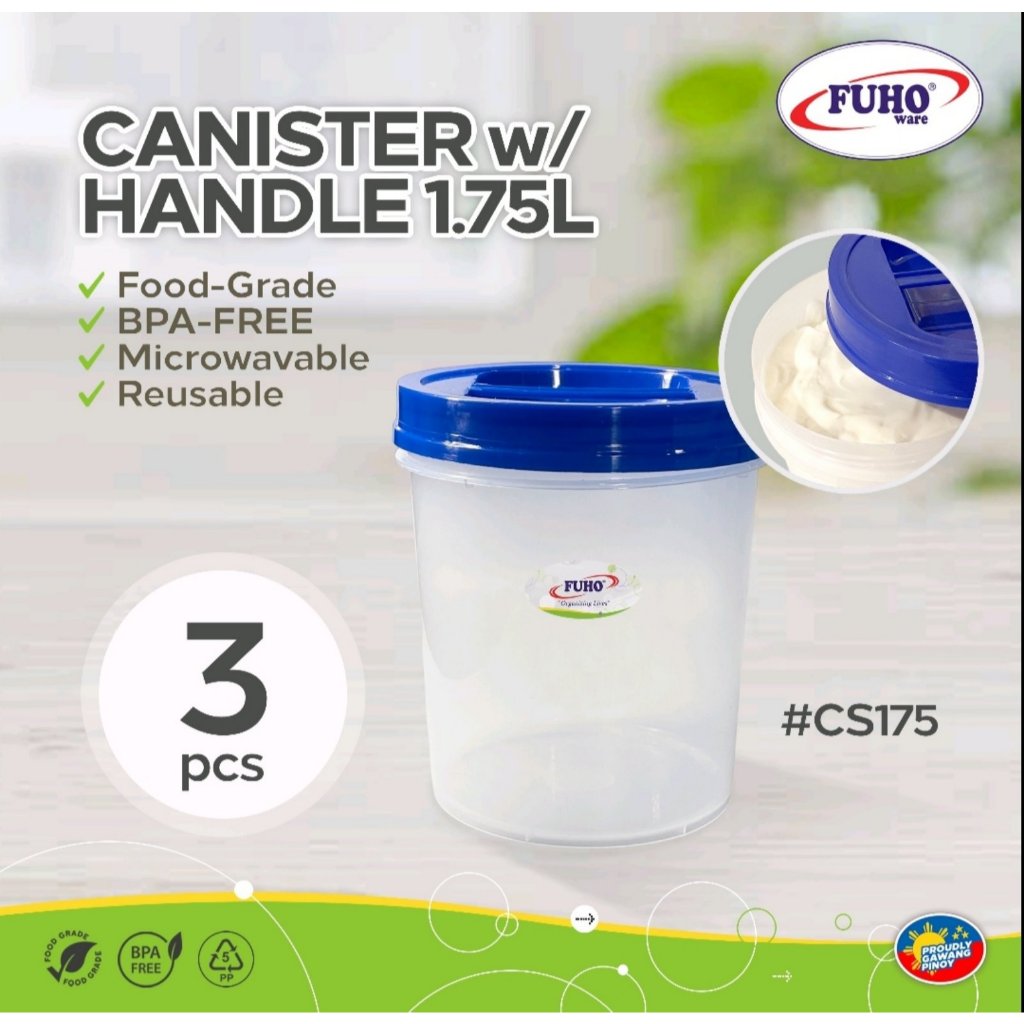 3 pcs FUHO1.75L Canister Mayo Jar Container Food Keeper #CS175 | Shopee ...