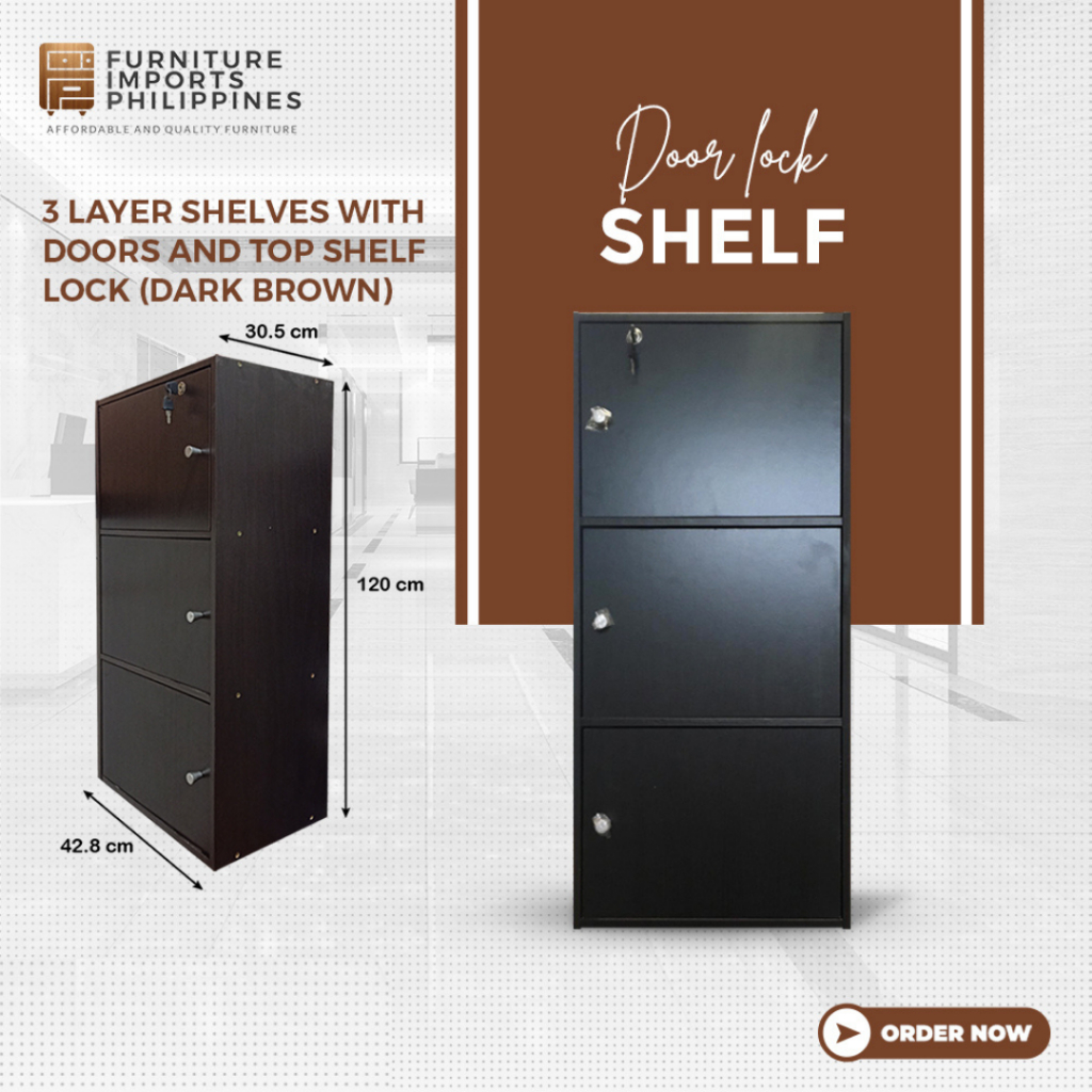 Jack 3-Layer Shelves with 3 Doors - Dark Brown MDF, Modern Design ...