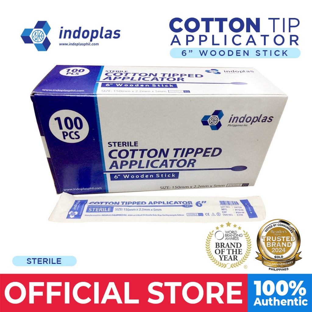 Indoplas Cotton Tip Applicator Stick Sterile - Box of 100 | Shopee ...