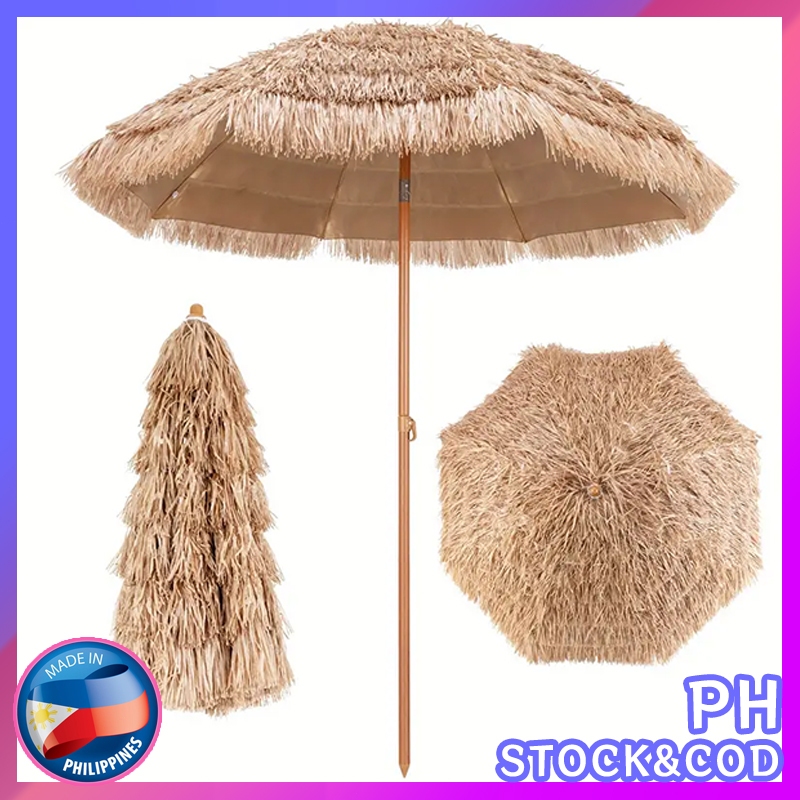 71 Inch Straw Umbrella Outdoo Garden Parasol hawaiian beach Foldable ...