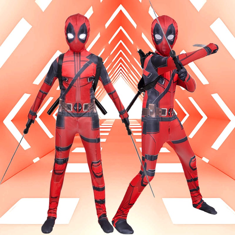 Deadpool Costume For kids boys Superhero Deadpool With Mask With Swords ...
