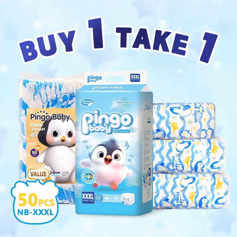 【BUY 1 TAKE 1】Pingo Baby Diaper Tape Diaper Pants 50pcs+ Free 50pcs NB ...