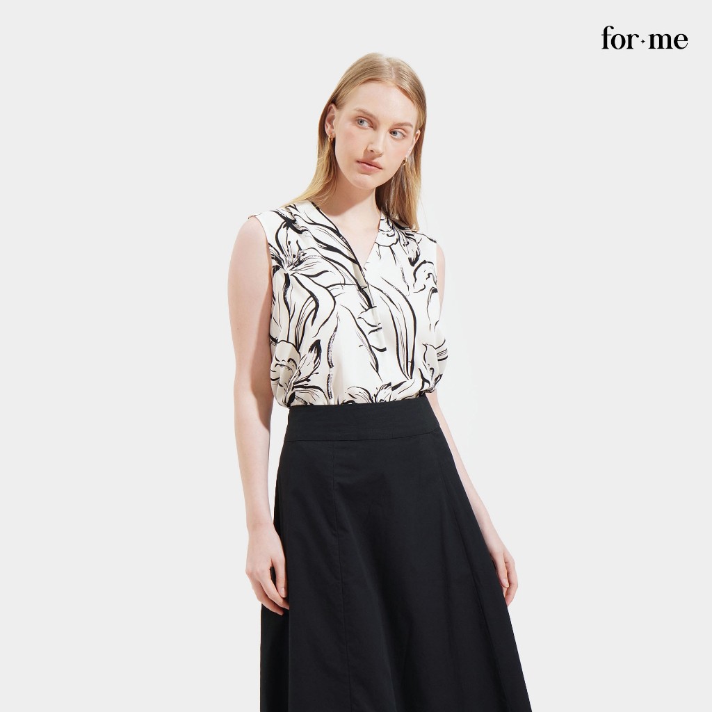 ForMe V-Neck All Over Print Top For Women (Off White) | Shopee Philippines