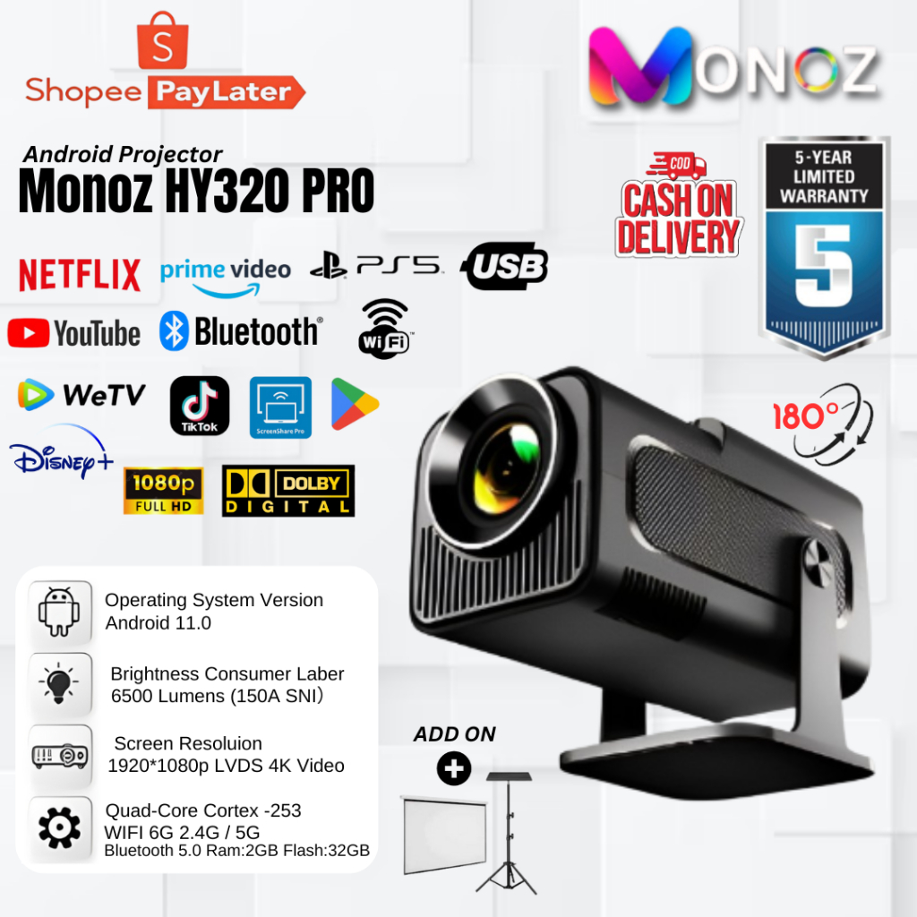 HY320 Pro Portable Projector 4K HD Smart Projector Mini Pro Projector ...