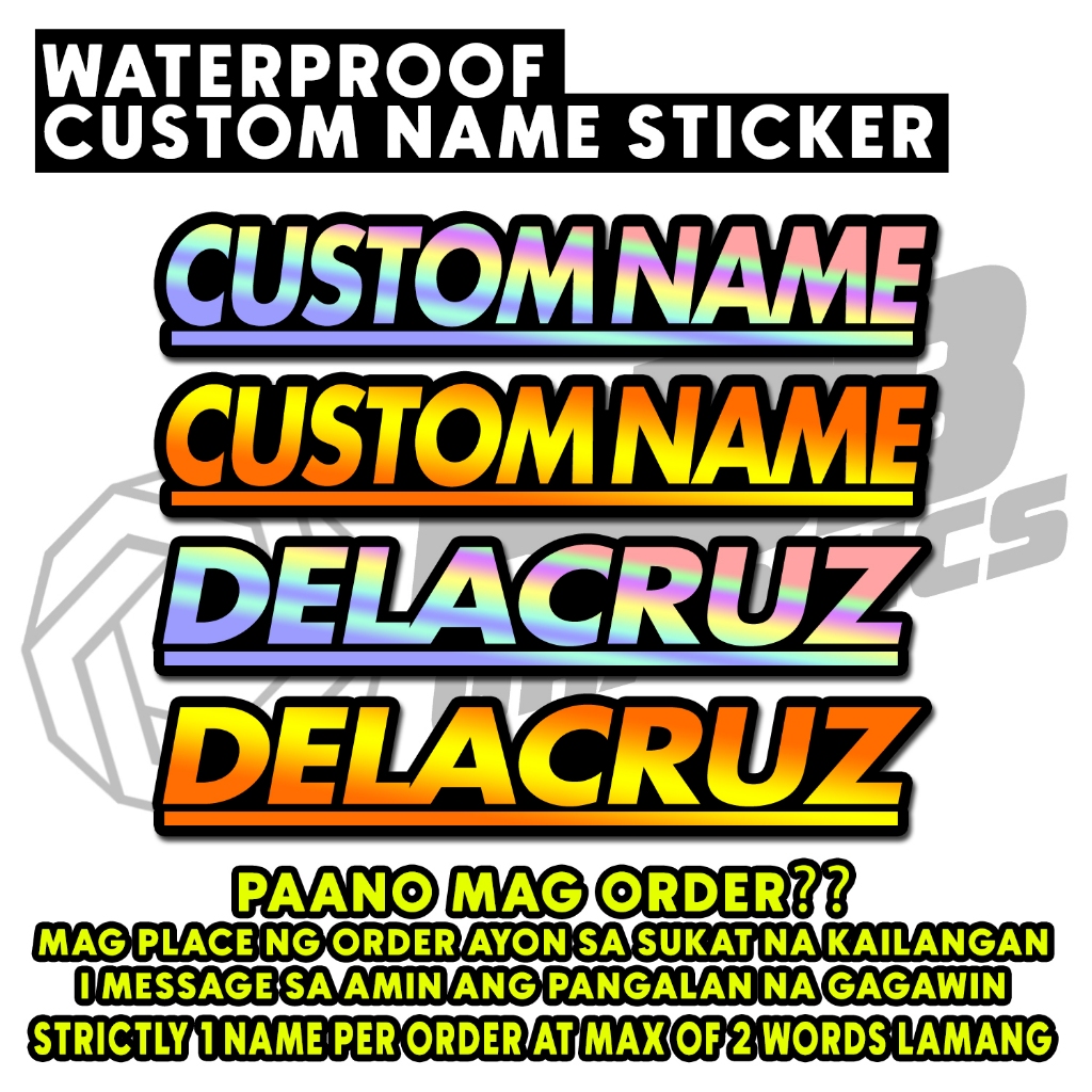 WATERPROOF CUSTOM NAME STICKER PERSONALIZED DECAL FOR MOTORCYCLE CARS ...