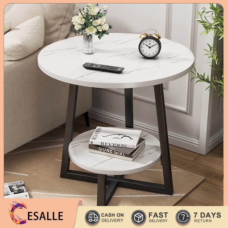 Tea table double layered small round table Nordic coffee table living ...