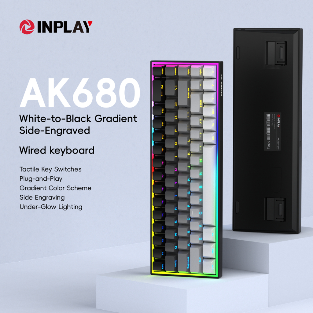 Inplay AK680 Gradient Mechanical Keyboard Side-Printed Keycaps Brown ...